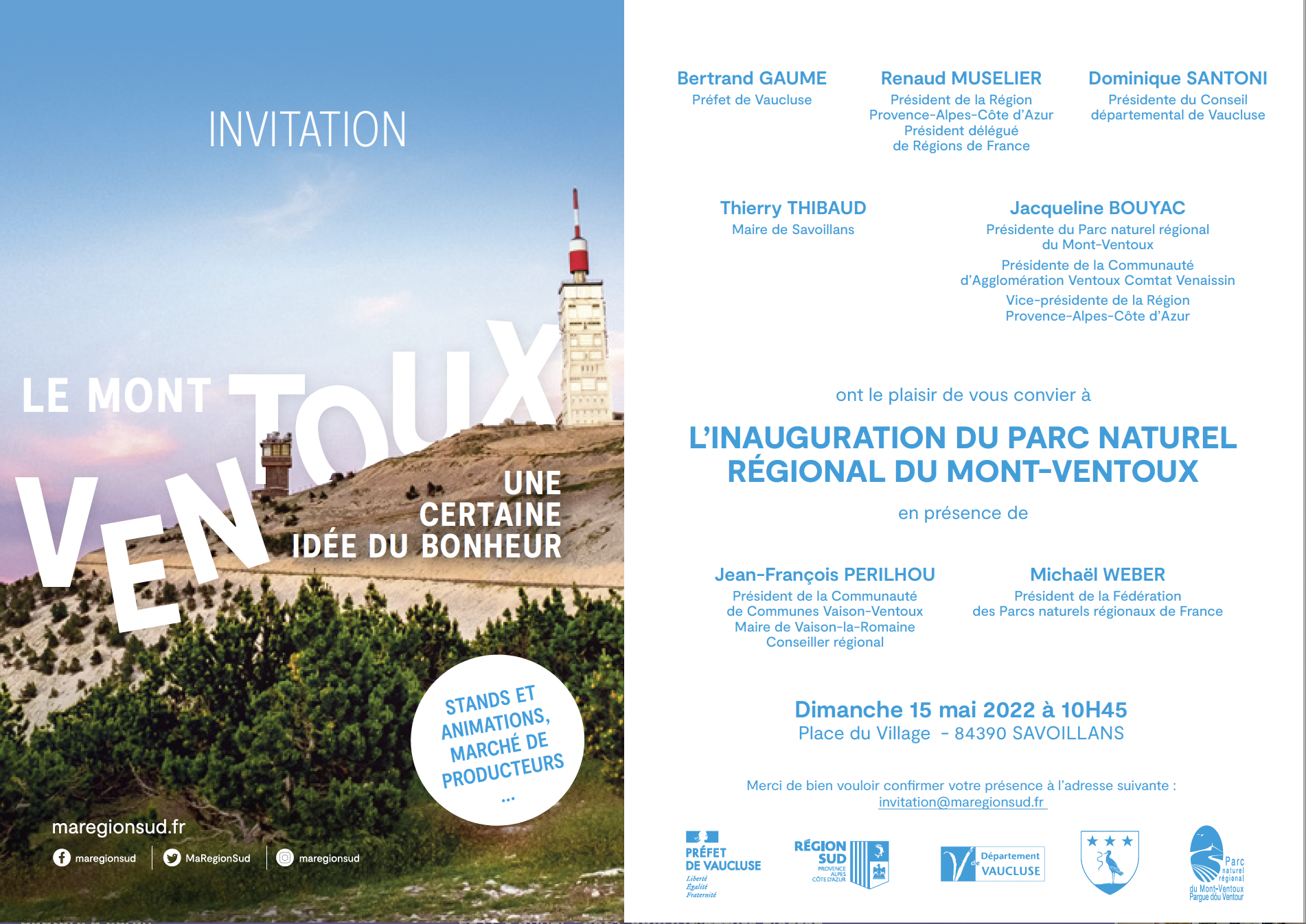 Invitation à l'Inauguration du PNR du Mont-Ventoux 15 mai 2 ...